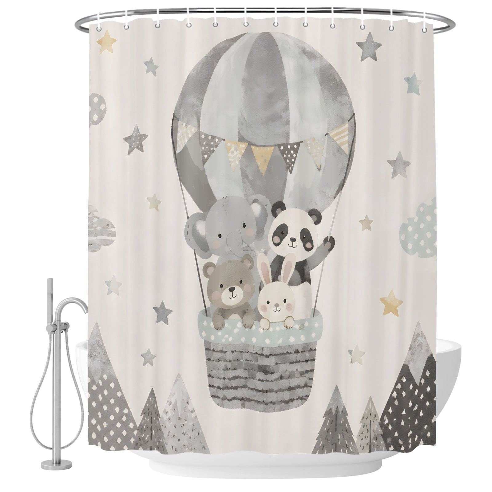 Animal Hot Air Balloon Shower Curtain for Bathroom, Panda Elephant Bear ...