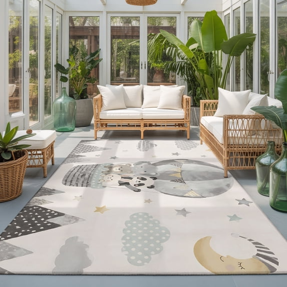 Animal Hot Air Balloon Washable Area Rugs 3'x5', Panda Elephant Bear ...