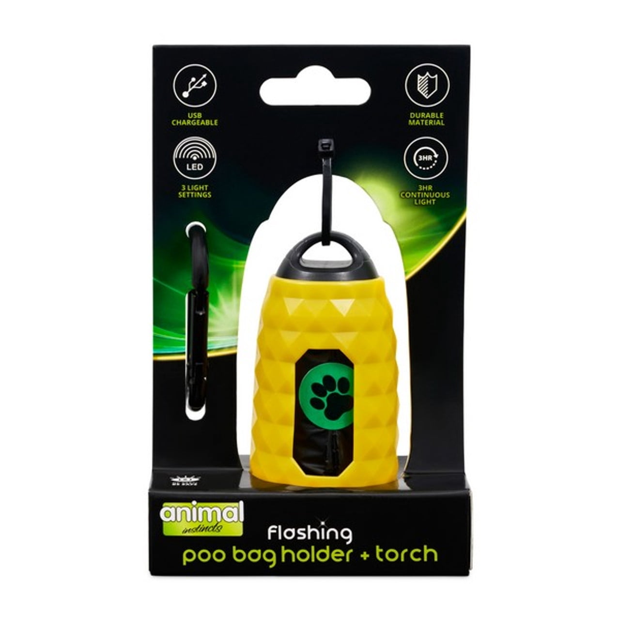 Animal Instincts Dog Flashing Safety Poop Bag Holder & Torch Yellow ...