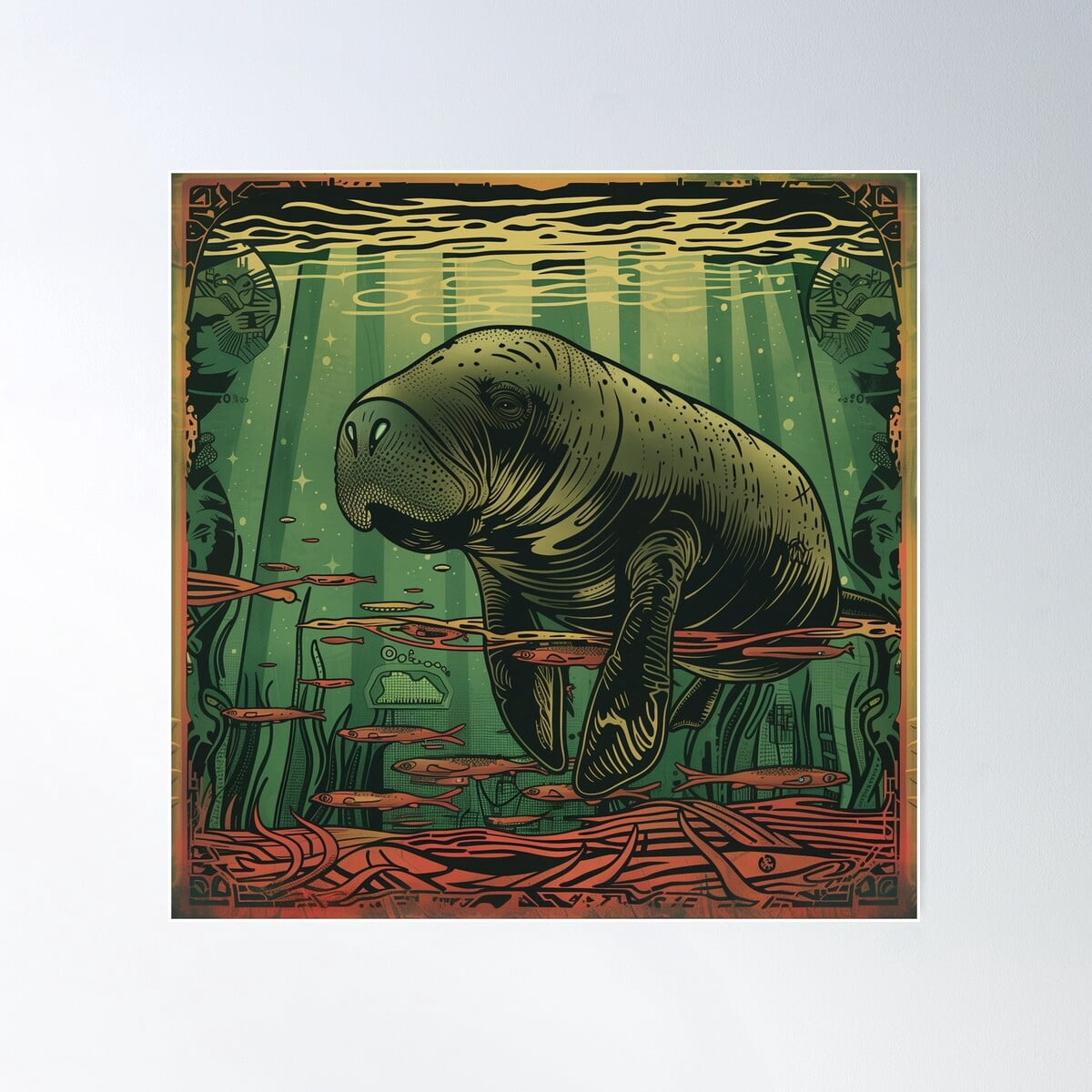 Animal Kingdom - A Manatee Under The Sea Poster Wall Art, Modern Wall ...