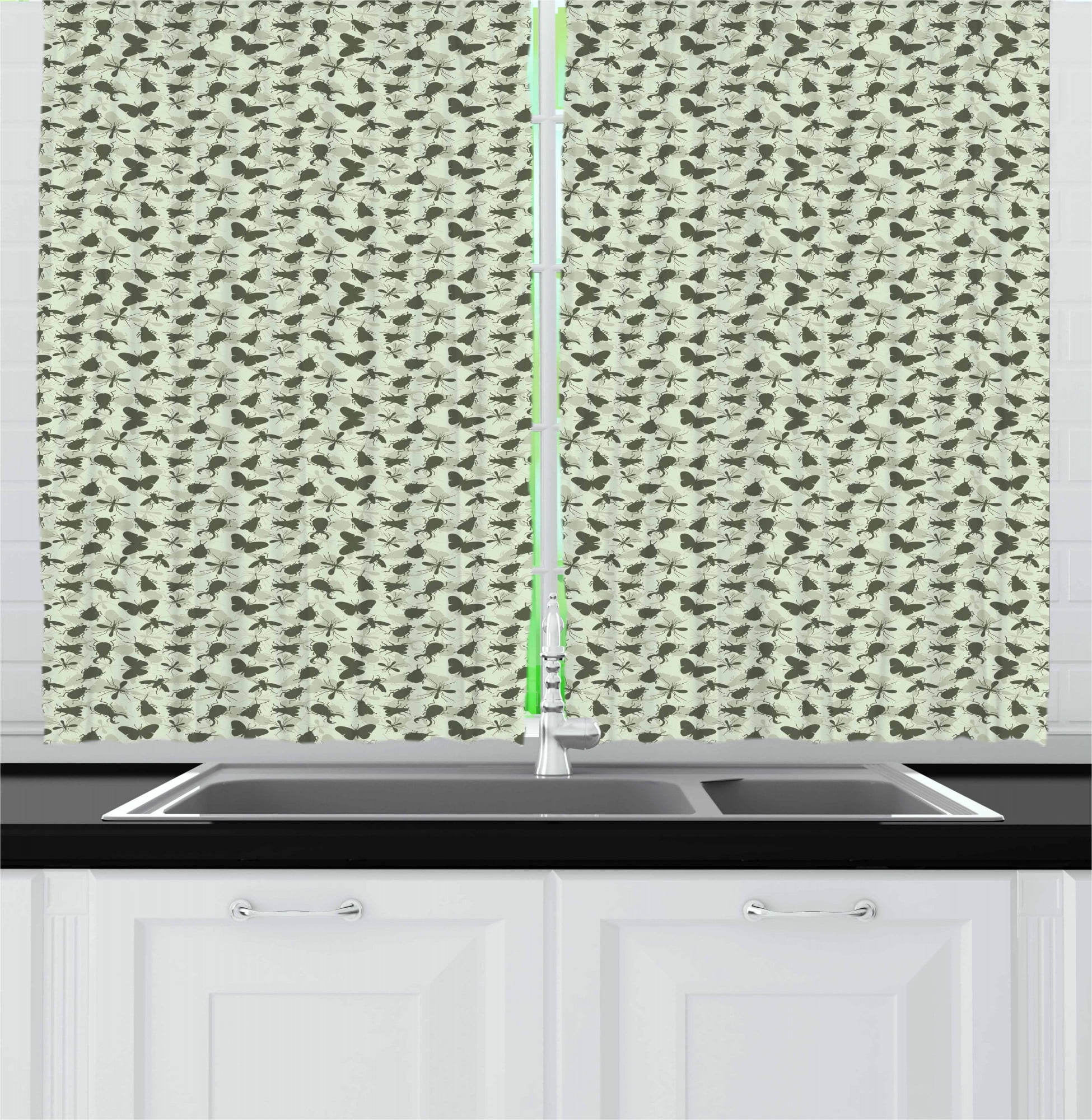Animal Kitchen Curtains, Little Bugs Beetles Ants Dark Silhouettes on ...