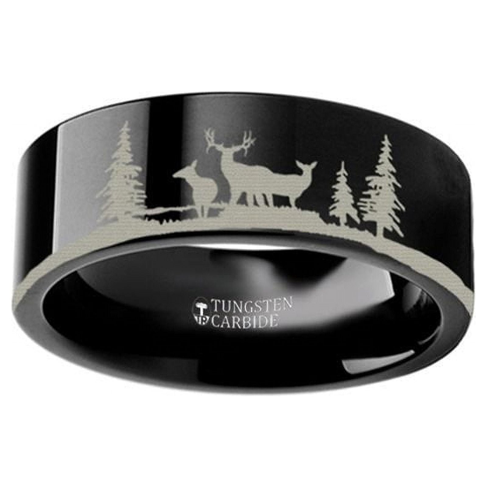 Animal Landscape Scene Reindeer Deer Stag Ring Engraved Flat Black ...