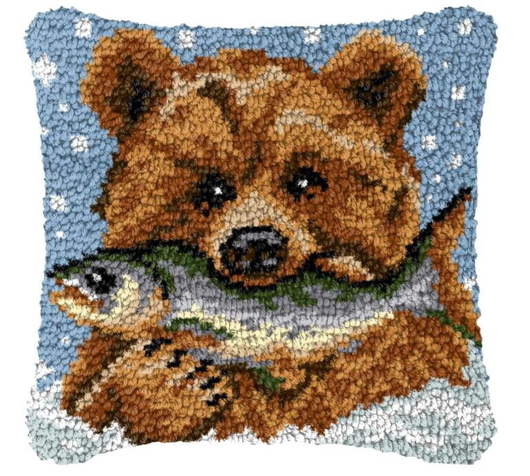 Animal Latch Hook Cushion Kit, Bear Eats Fish Knitting Kits Cushion ...