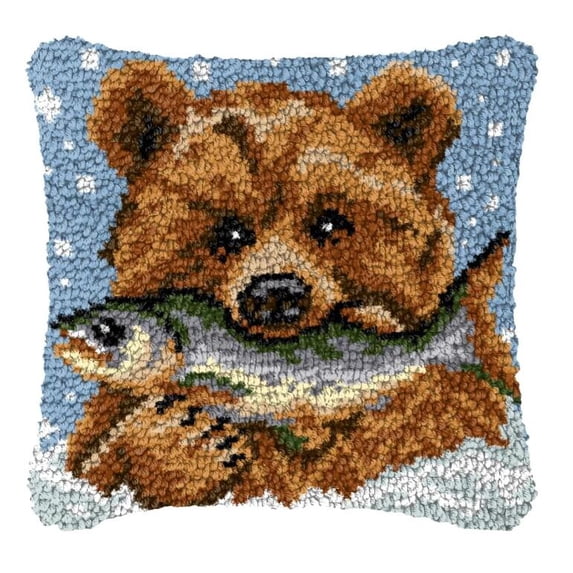 Animal Latch Hook Cushion Kit, Bear Eats Fish Knitting Kits Cushion ...
