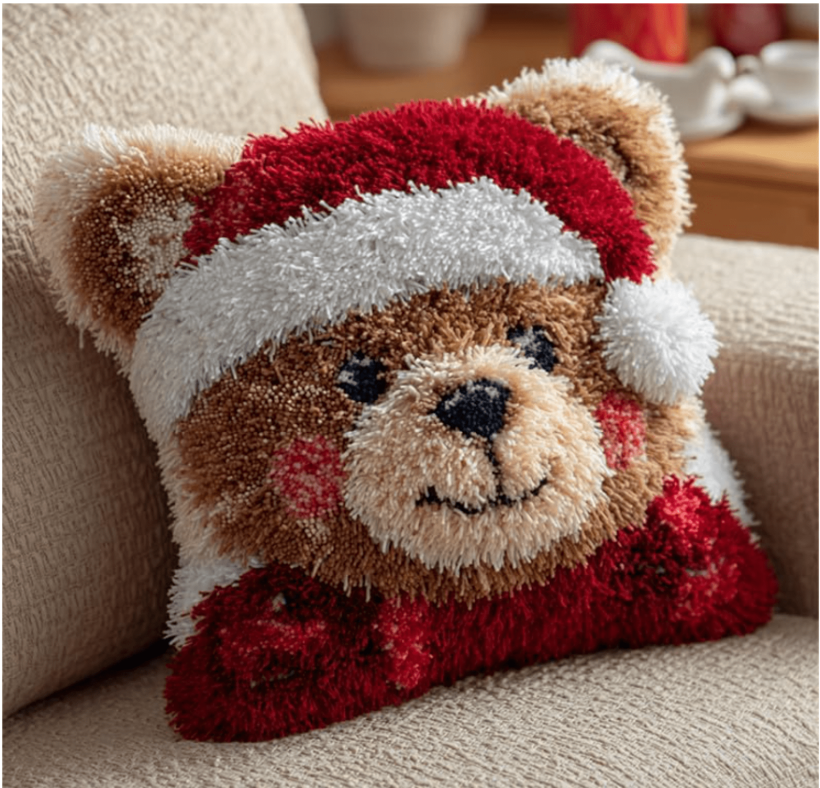 Animal Latch Hook Kit Cushion For Adults,Little Cute Bear In Santa Hat ...