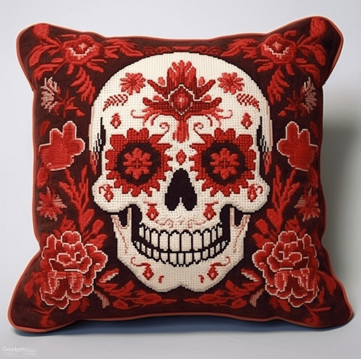 Animal Latch Hook Kit Cushion For Adults,Skull.Png 17X17Inch,Diy Pre ...