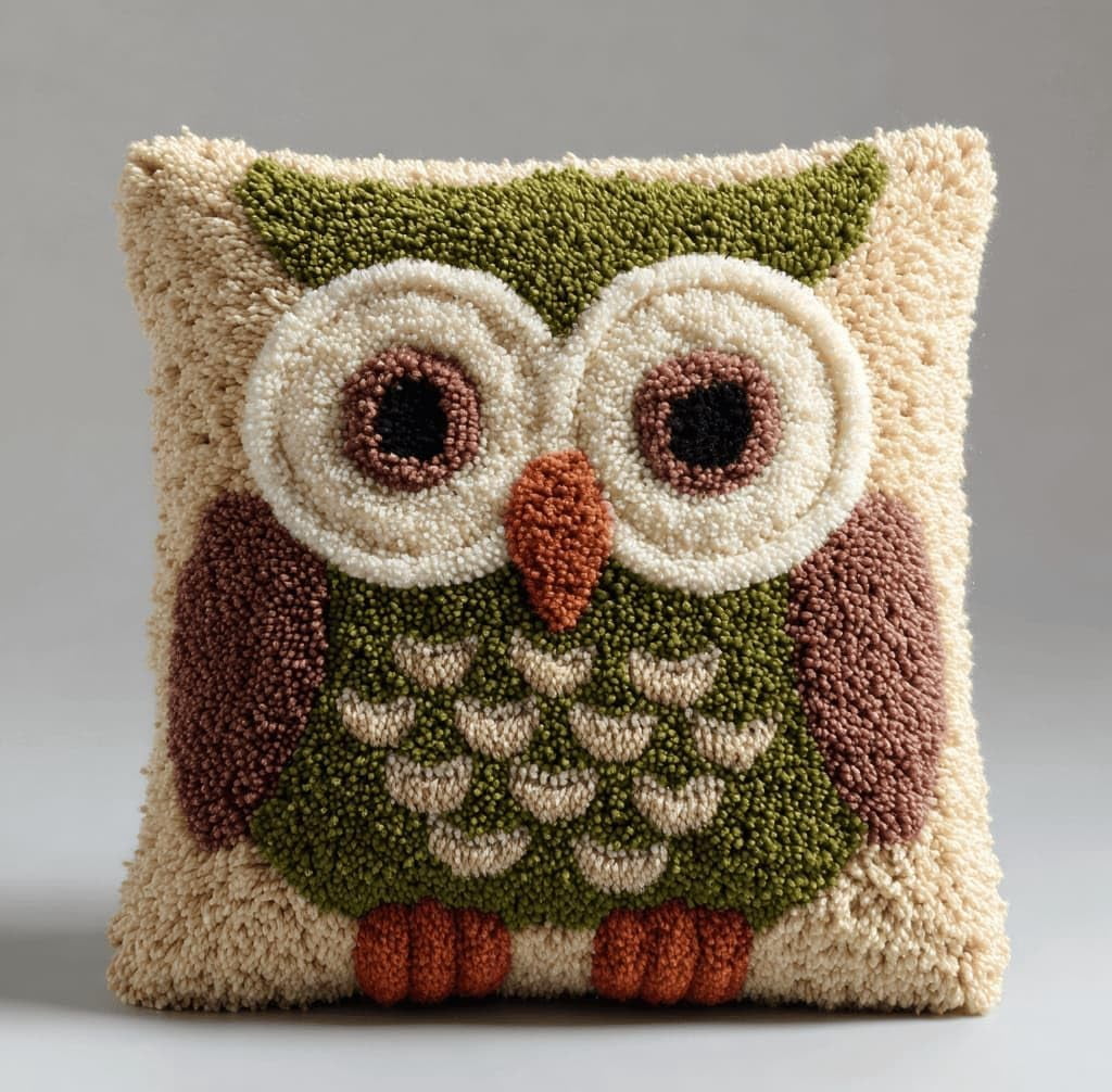 Animal Latch Hook Kit Cushion,Cute Animal Owl,17X17Inch Pre-Printed Diy ...
