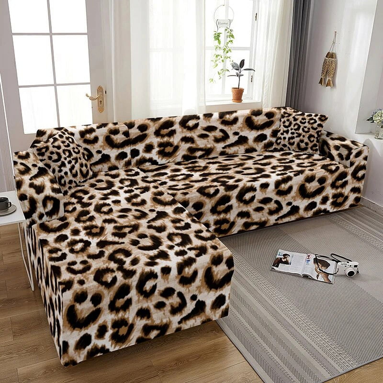 Animal Leopard Combination Elastic Sofa Covers L Shape Stretch Couch ...