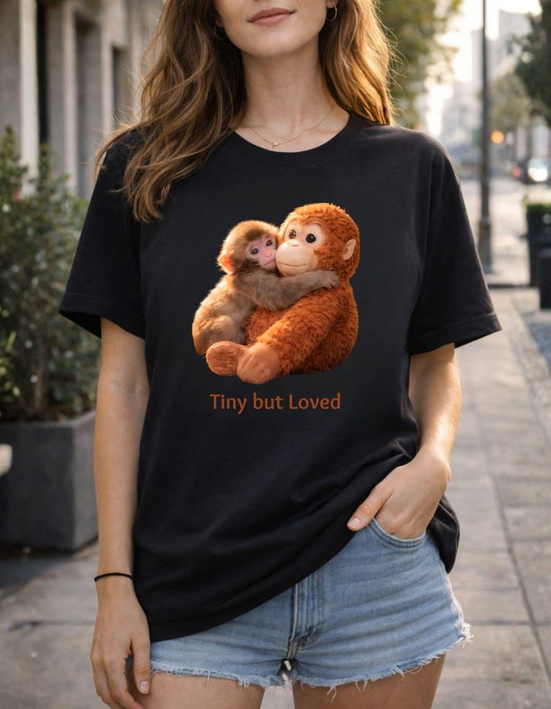 Animal Lover Baby Monkey Punch Shirt Holding Plush Toy Meme Design Tee - Comfort Colors Unisex ...