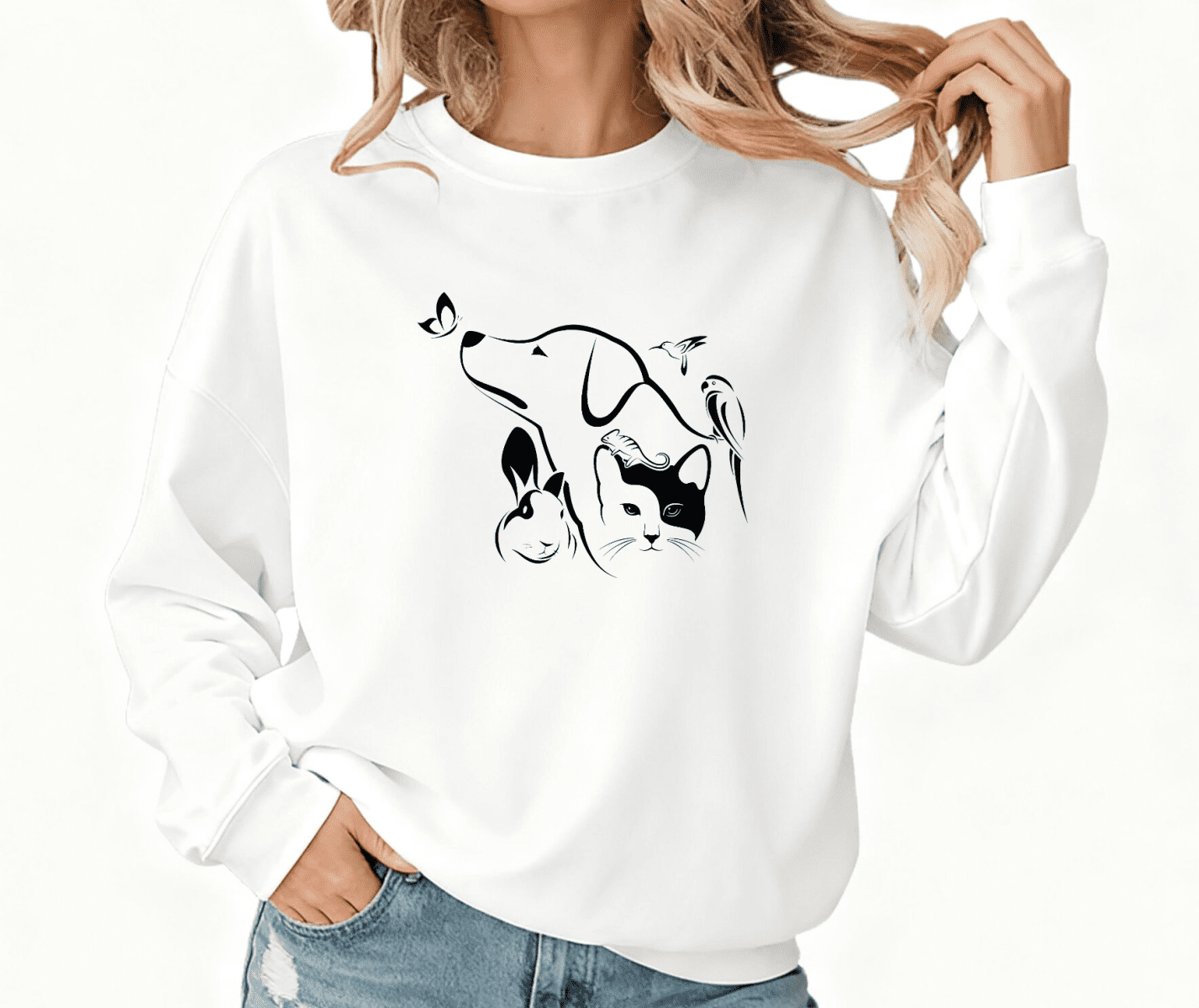 Animal Lover Sweatshirt Minimal Pet Line Drawing Crewneck Gift for ...