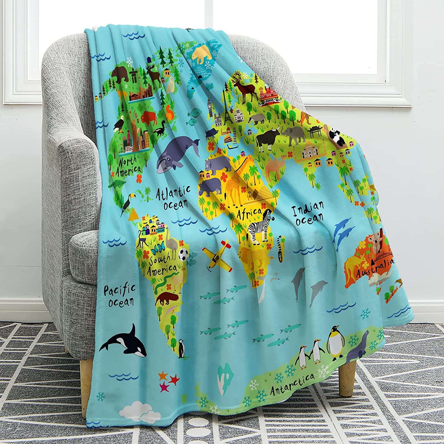 Animal Map Blanket Lightweight Cozy Warm Smooth Soft Print Throw ...