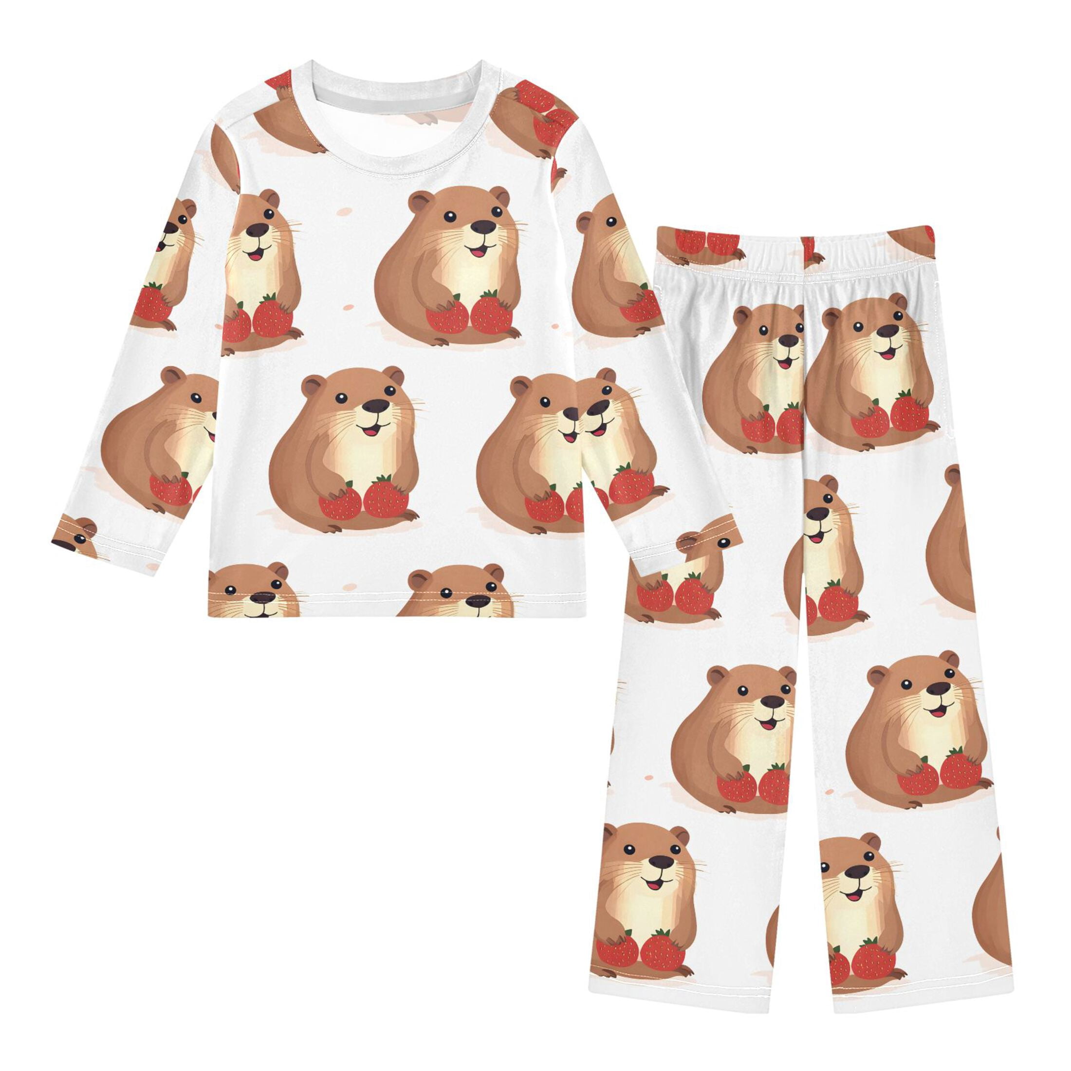 Animal Marmot Strawberry Cozy Soft Long Sleeves Top and Pants 2 Piece ...