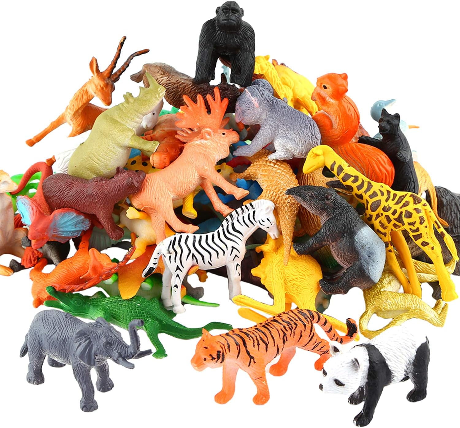Animal Models, 54 Pieces Mini Jungle Toy Set, Realistic Wild Vinyl Plastic Animal Learning Party ...