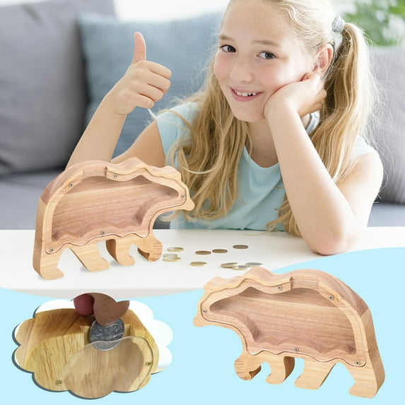 Animal Money Box Kadlawus Animal Money Box, Handcrafted Wooden Deposit ...