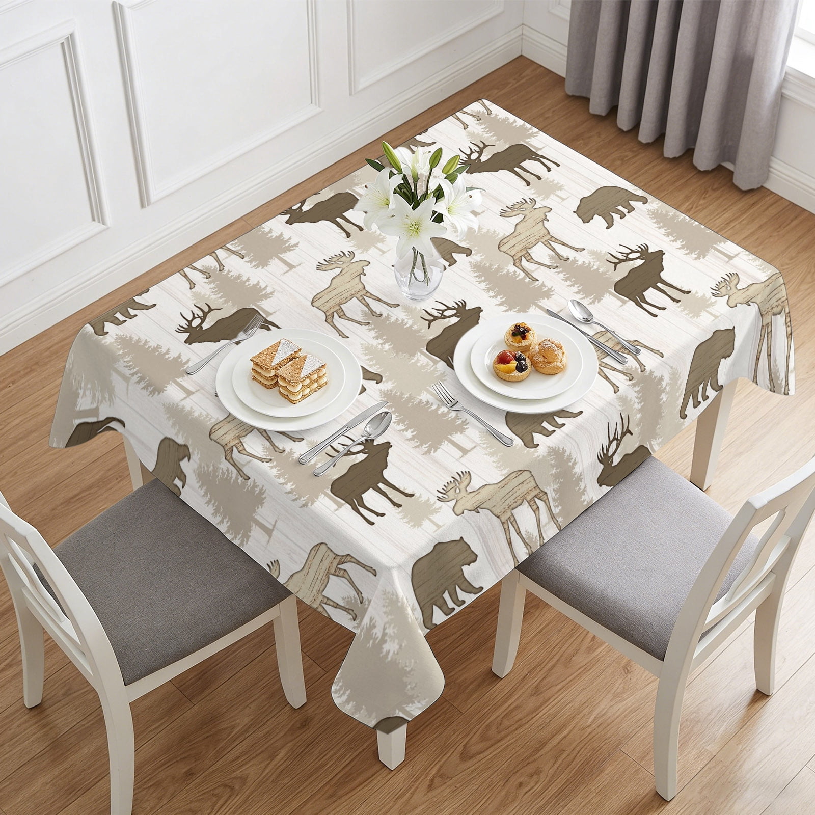 Animal Moose Bears Table Cloth 60x84in, Waterproof Rectangle Tablecloth ...