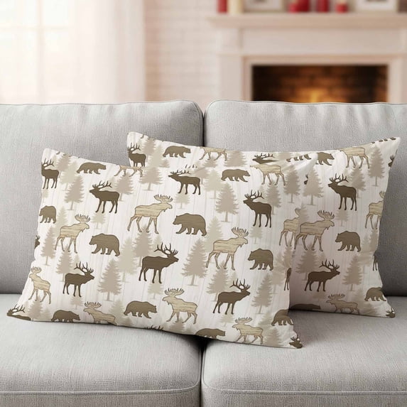 Animal Moose Bears Waterproof Throw Pillow Covers Set of 2 Retro Rustic ...