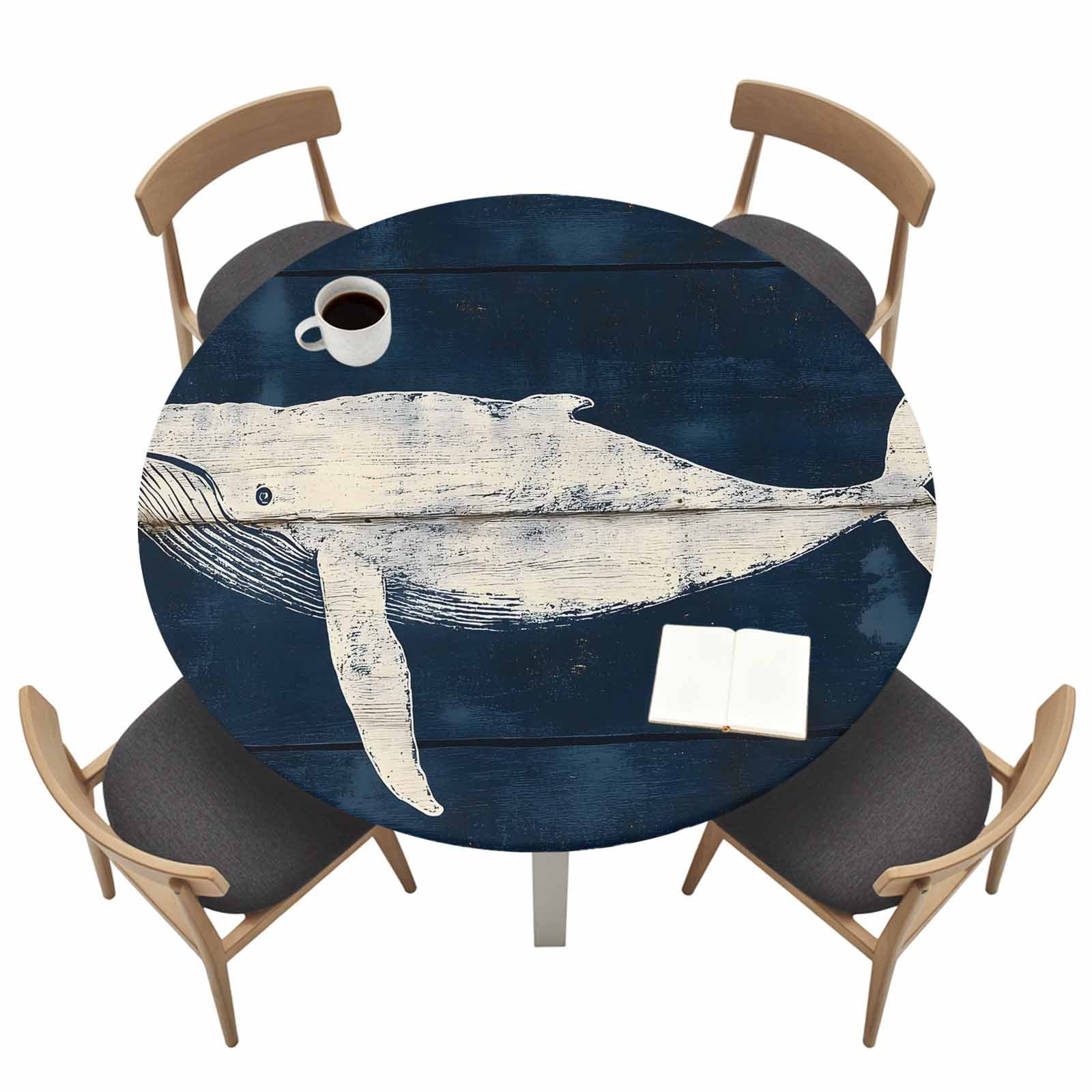 Animal Motif Round Fitted Tablecloth with Elastic Edge Vintage Theme ...