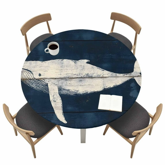 Animal Motif Round Fitted Tablecloth with Elastic Edge Vintage Theme ...