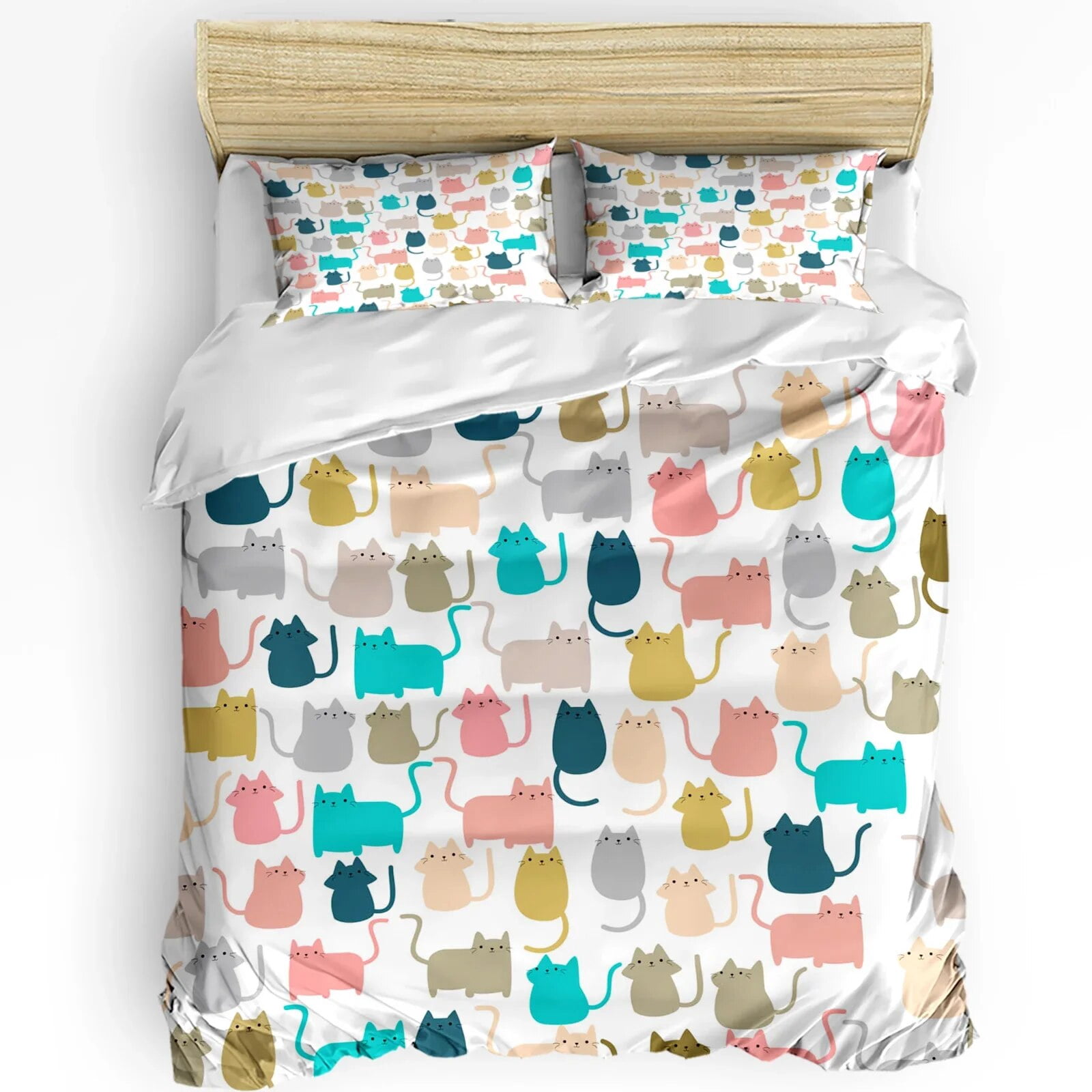 Animal Multi Color Cat Printed Comfort Duvet Cover Pillow Case Home ...