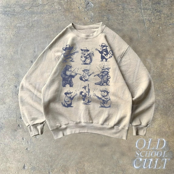 Animal Musicians Style T-Shirt, Retro Bear Guitar T-Shirt, Cute Trash ...