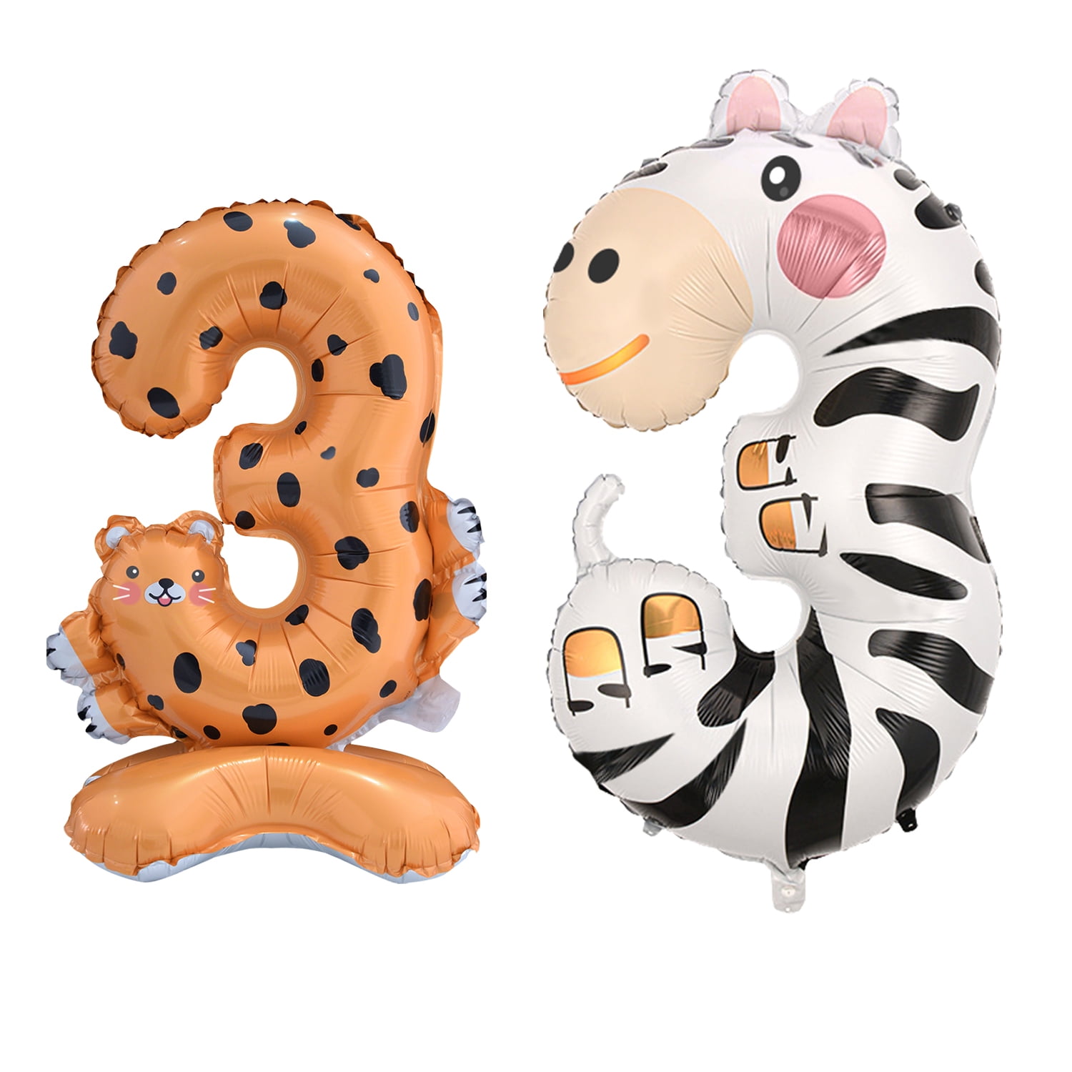 Animal Number 3 Balloons, Standing Foil 40inch Cartoon Giant Number 3 ...