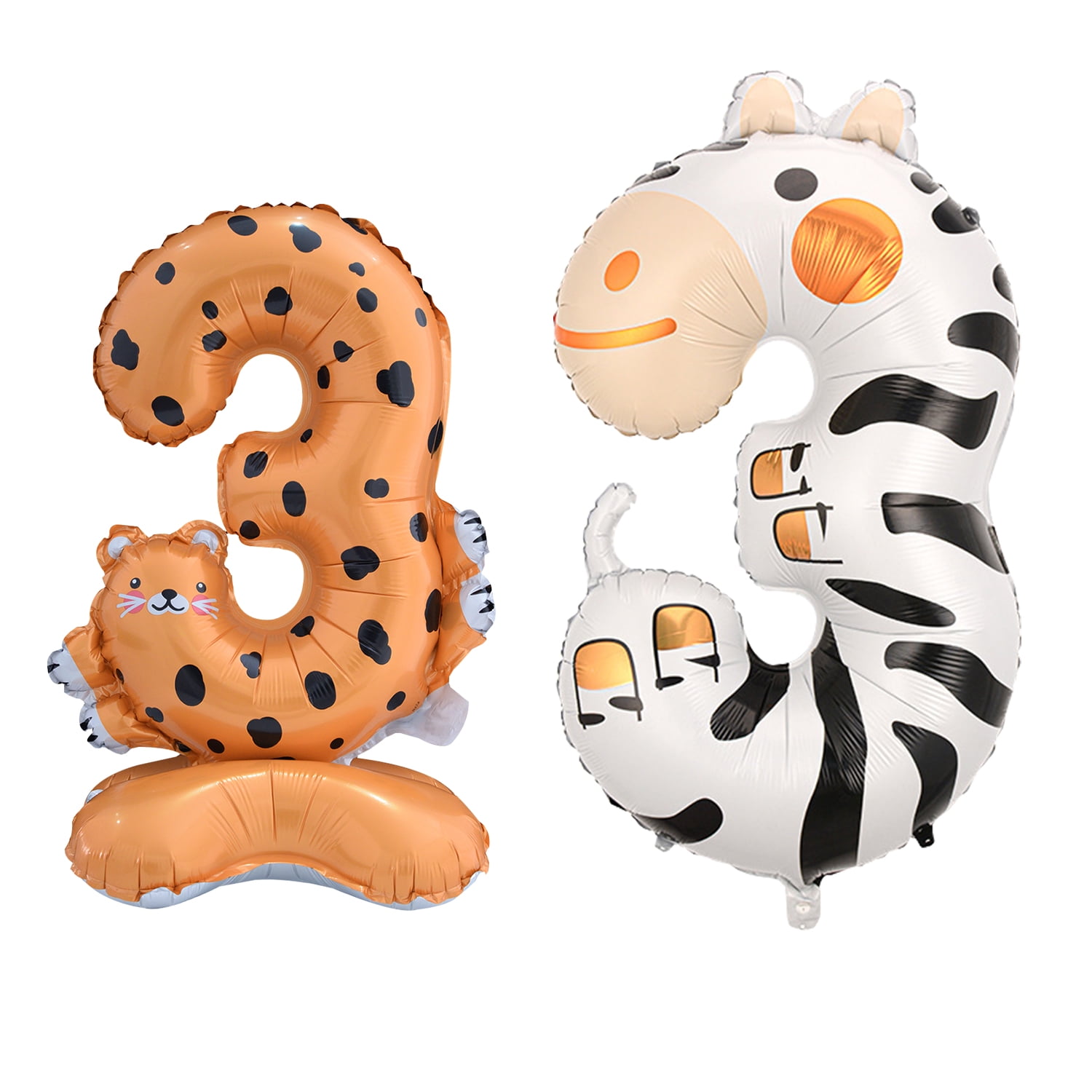 Animal Number 3 Balloons, Standing Foil 40inch Cartoon Giant Number 3 ...
