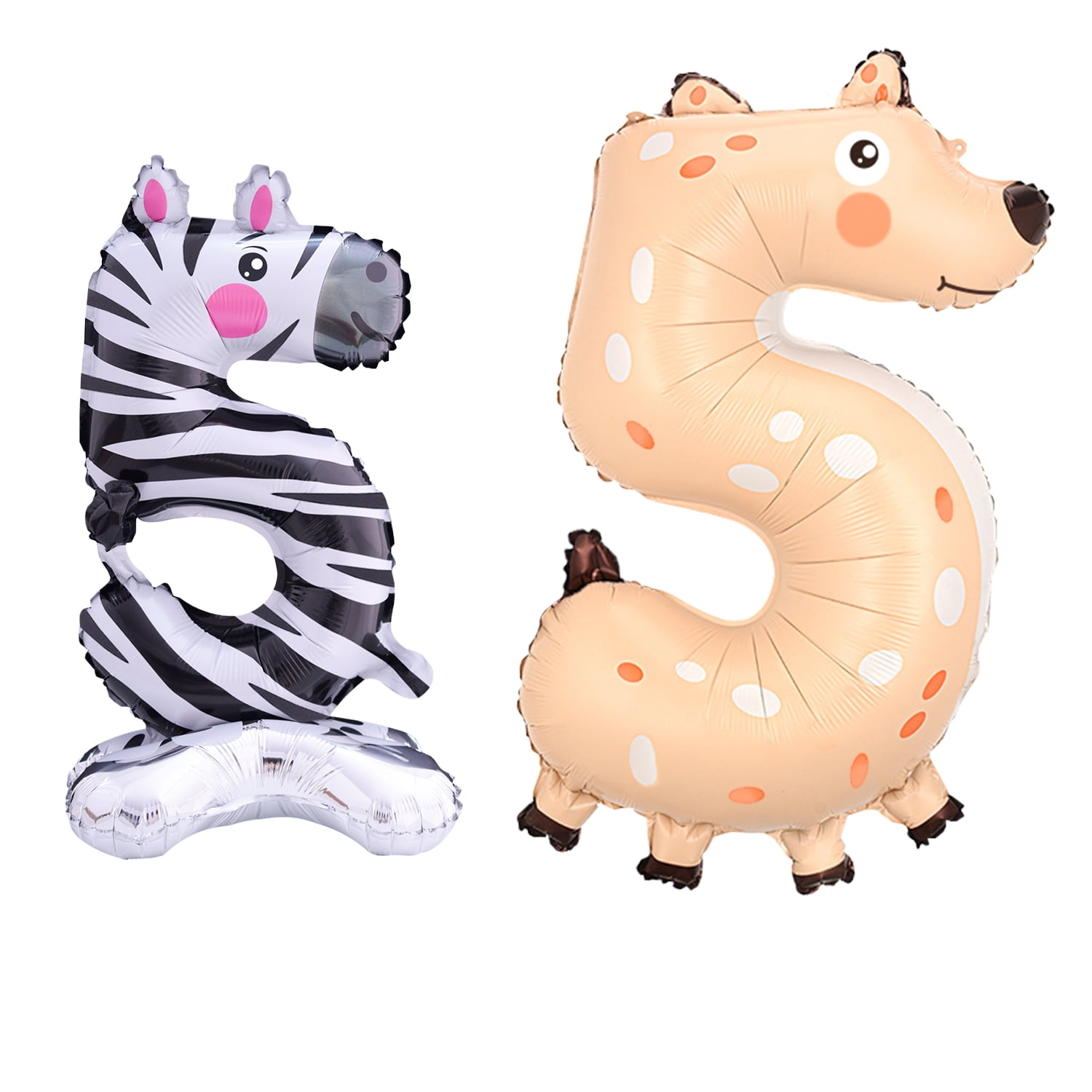 Animal Number 5 Balloons, Standing Foil 40inch Giant Number 5 Balloons ...