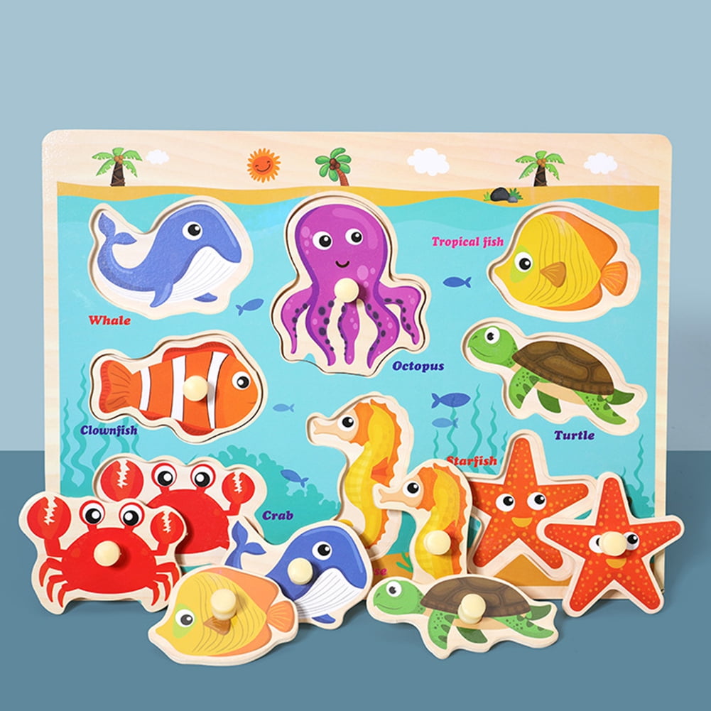Animal Number Puzzle - Wooden Puzzle Pairing Board Development Kids Toy ...