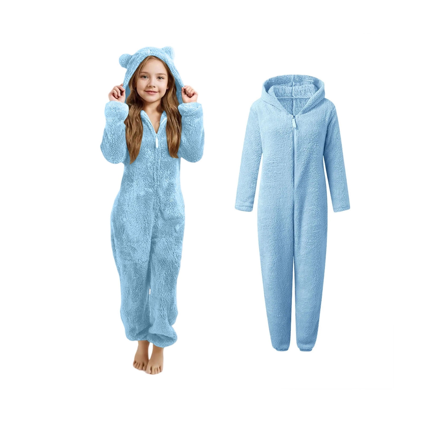 Animal Onesie Pajamas Girls Pajamas with Bear-Eared Hood Zip-Up Onesie ...