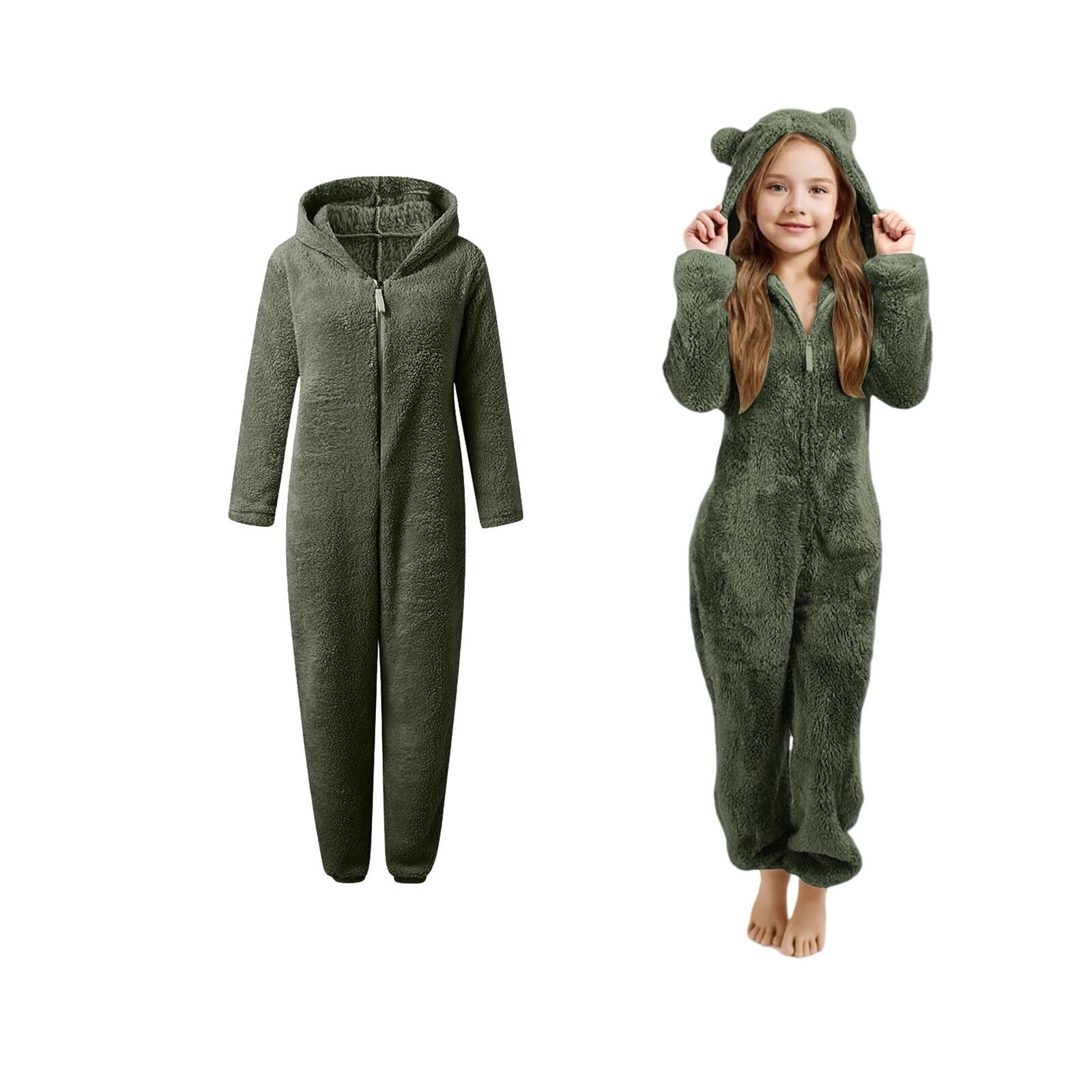 Animal Onesie Warm Pajamas for Girls Fleece Hooded Romper Jumpsuit with ...