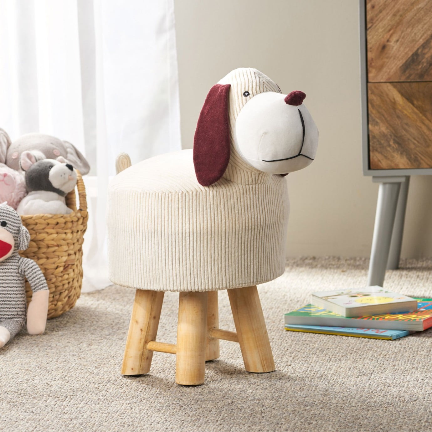 Animal Ottoman, Animal Shape Ottoman with Wood Legs, Multifunctional ...