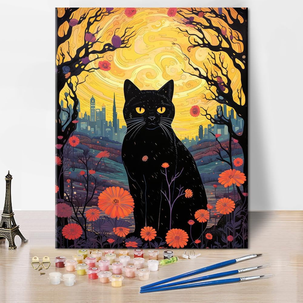 Animal Paint by Numbers Kit for Adults Owl in The Forest at Night Paint ...