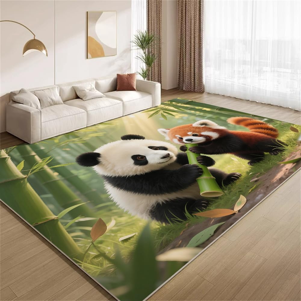 Animal Panda Bamboo Area Rugs, Wildlife Bear Raccoon Carpet, Washable ...