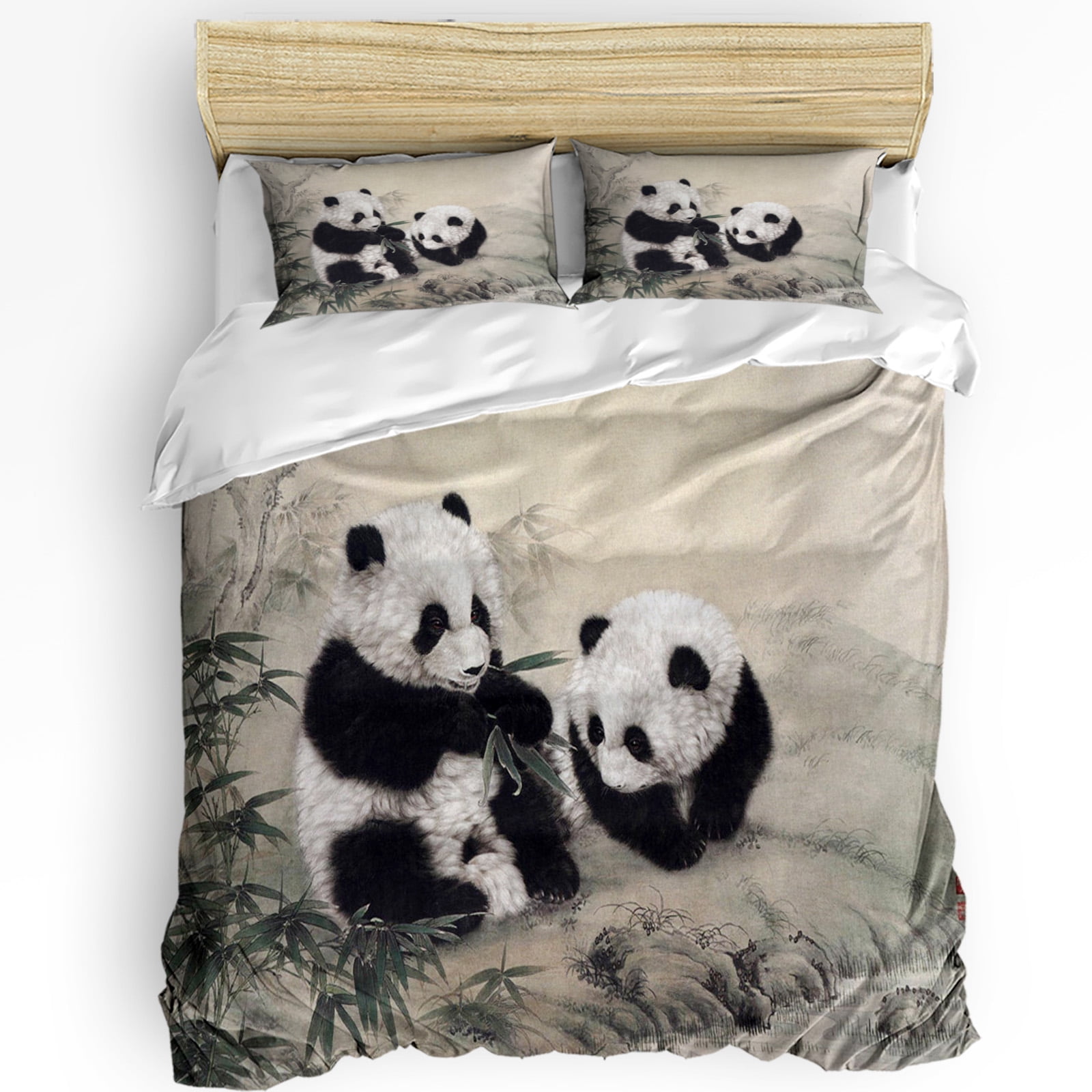 Animal Panda Bamboo Ink Painting 3pcs Duvet Cover Set Pillow Case ...