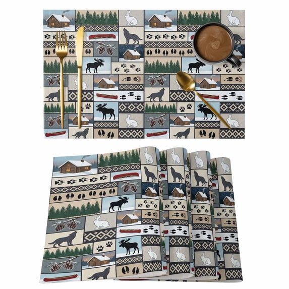 Animal Patchwork Cotton Linen Placemats Set of 1, Country Forest ...
