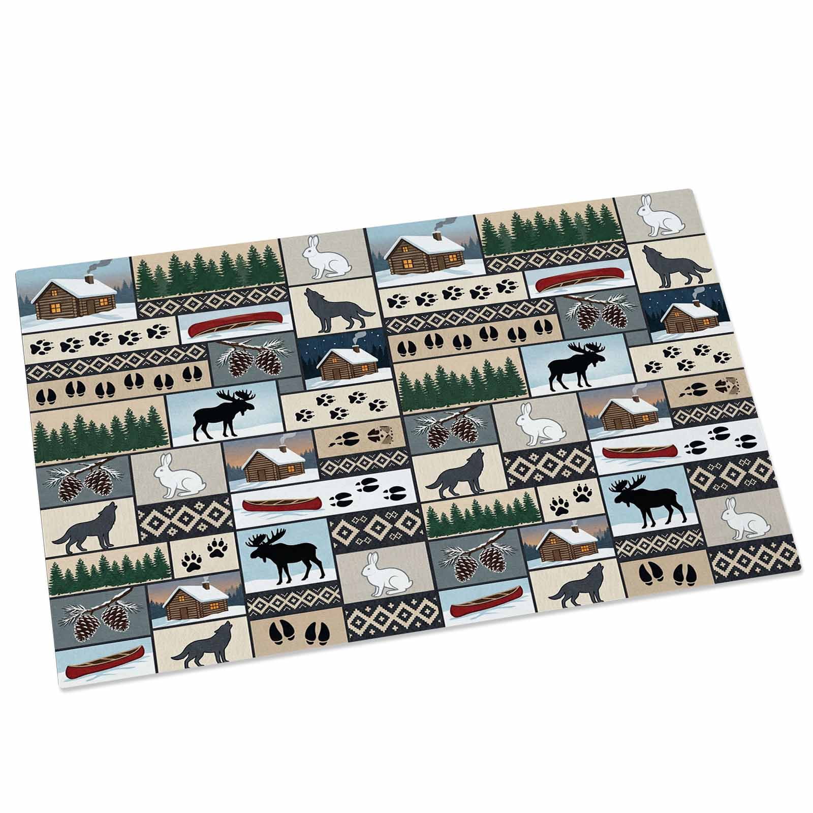 Animal Patchwork Door Mat 18x30 Inch Country Forest Farmhouse Rabbit ...
