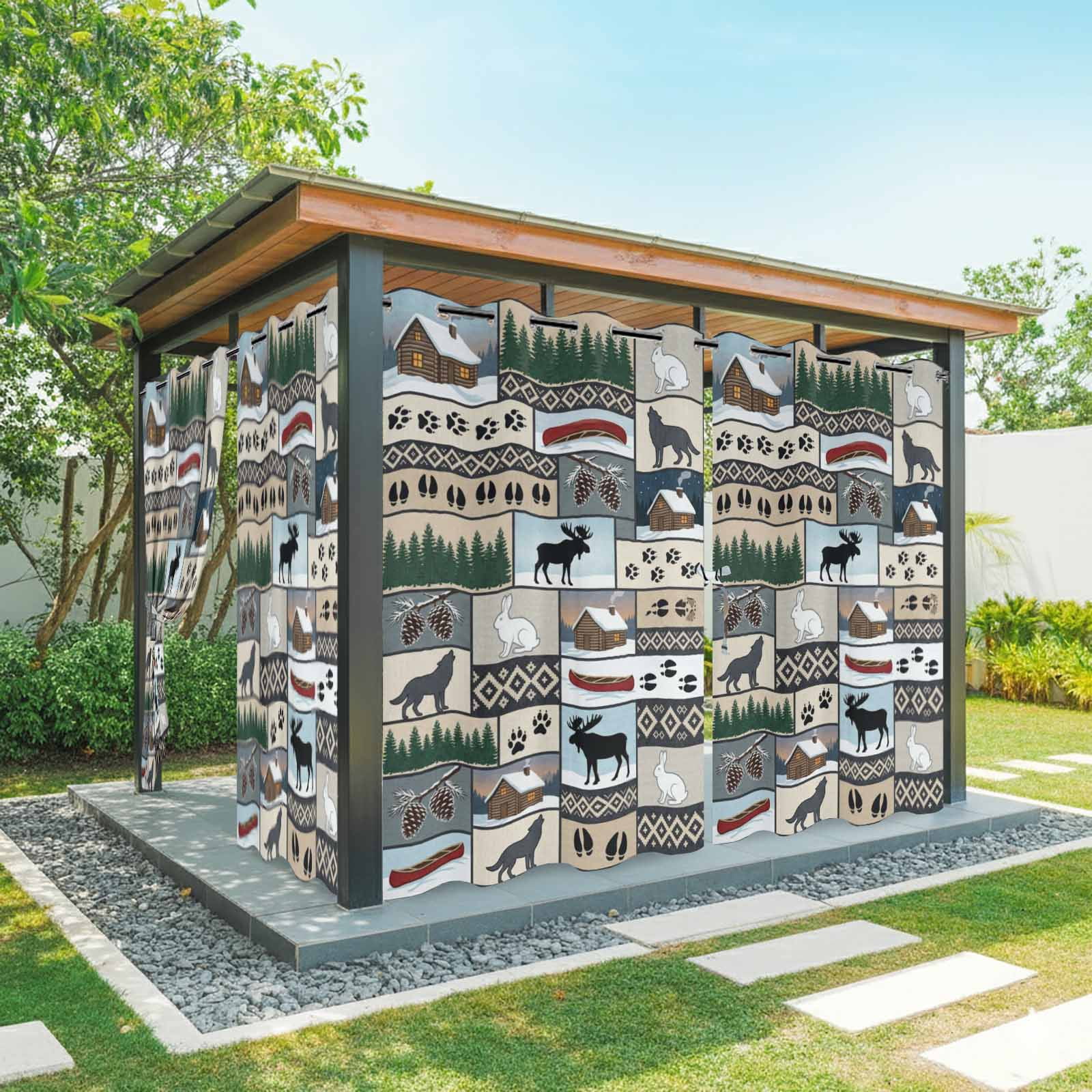 Animal Patchwork Outdoor Curtains for Patio, Country Forest Farmhouse ...