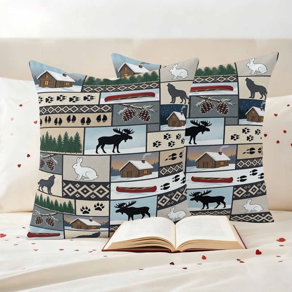 Animal Patchwork Outdoor Throw Pillow Covers Set of 2, Country Forest ...