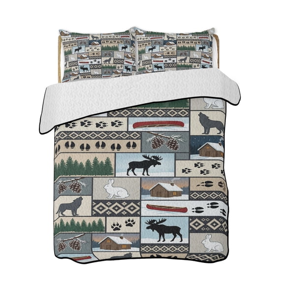 Animal Patchwork Quilts Bedding Set Queen Size Country Forest Farmhouse ...