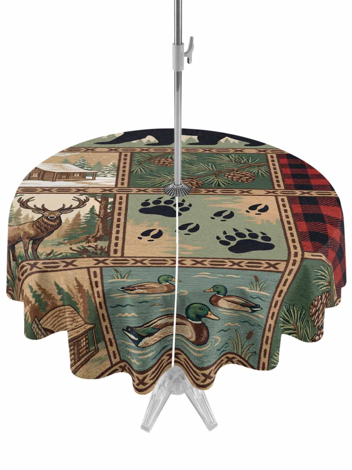 Animal Patchwork Round Outdoor Tablecloth with Umbrella Hole Forest ...