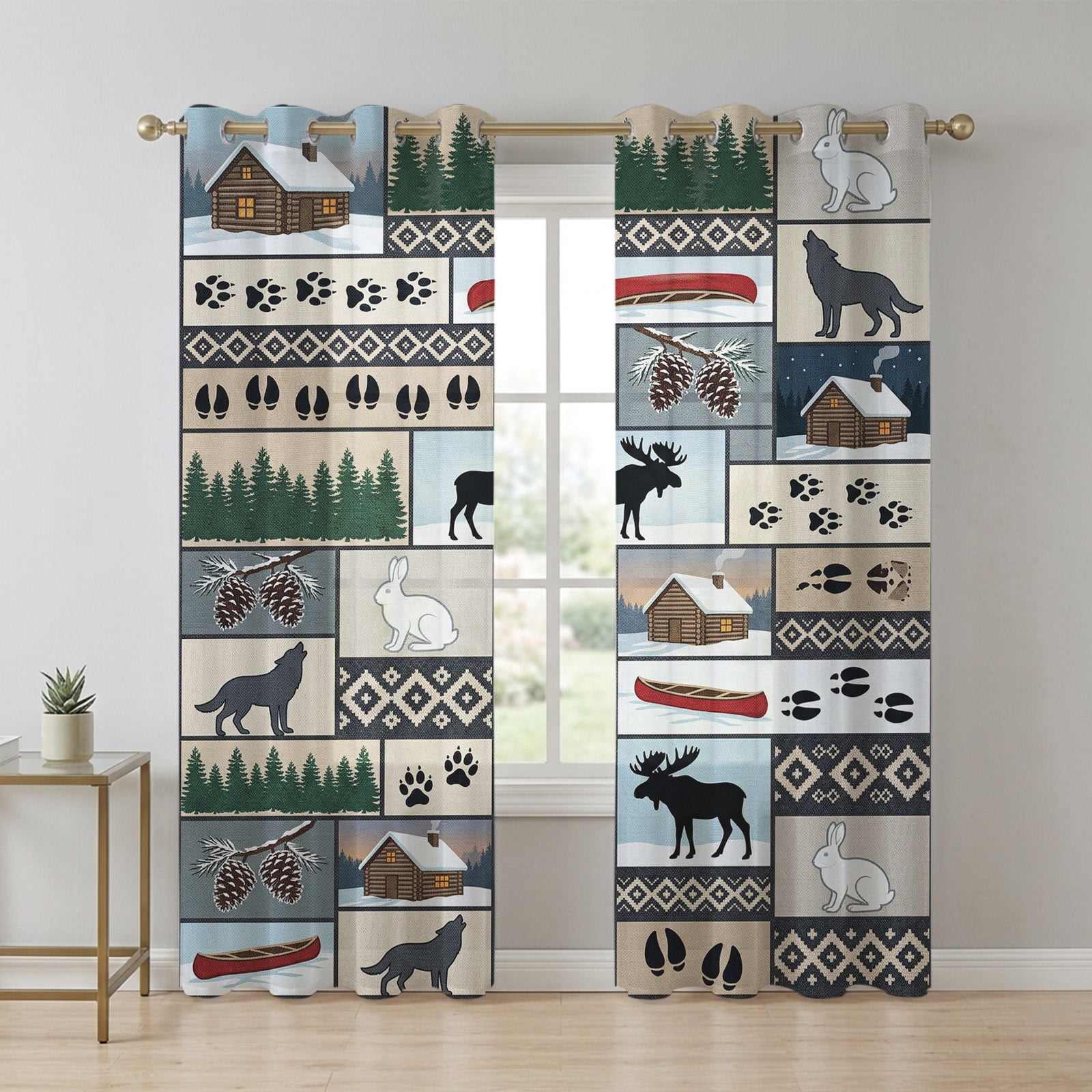 Animal Patchwork Sheer Curtains 84 Inch Long 2 Panels, Country Forest ...