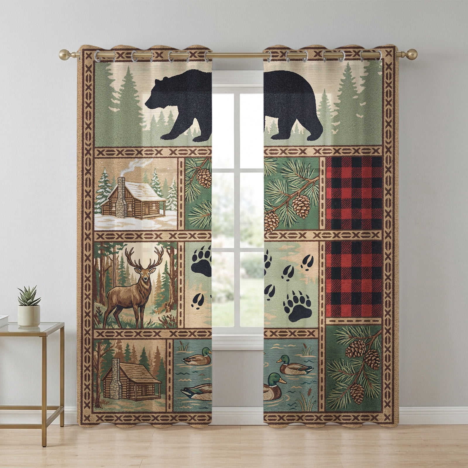 Animal Patchwork Sheer Curtains 84 Inch Long 2 Panels, Forest Farmhouse ...