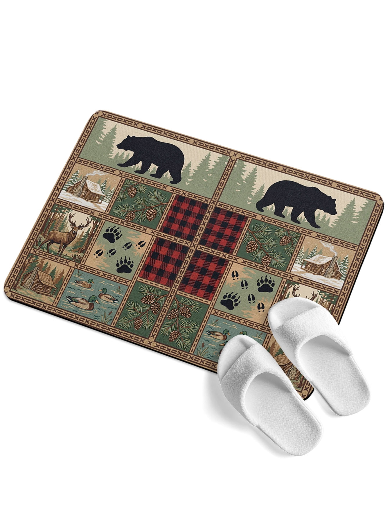 Animal Patchwork Soft Diatomaceous Earth Mat, Forest Farmhouse Bear ...