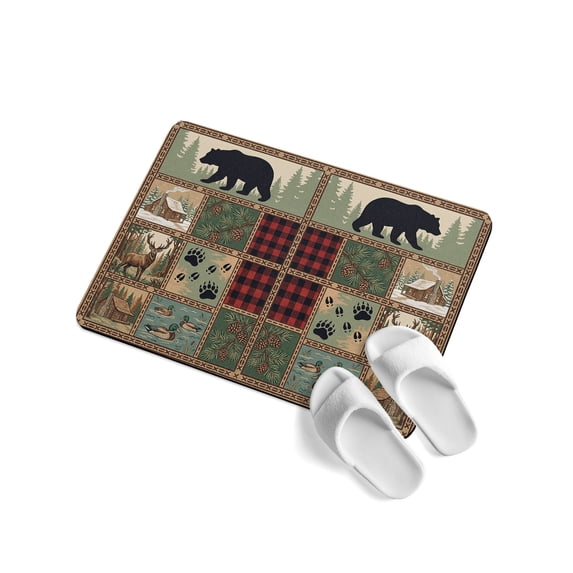 Animal Patchwork Soft Diatomaceous Earth Mat, Forest Farmhouse Bear ...