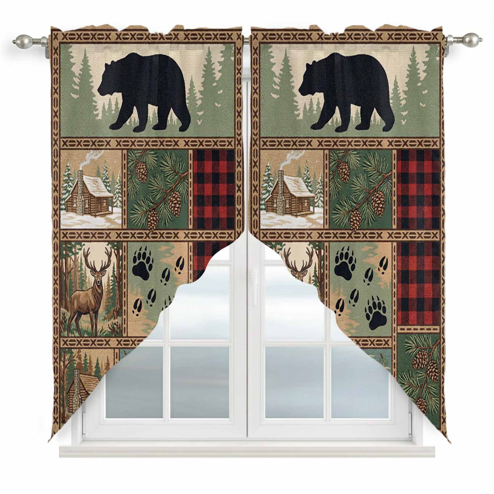 Animal Patchwork Swag Curtain Valance for Window 2 Panels Forest ...
