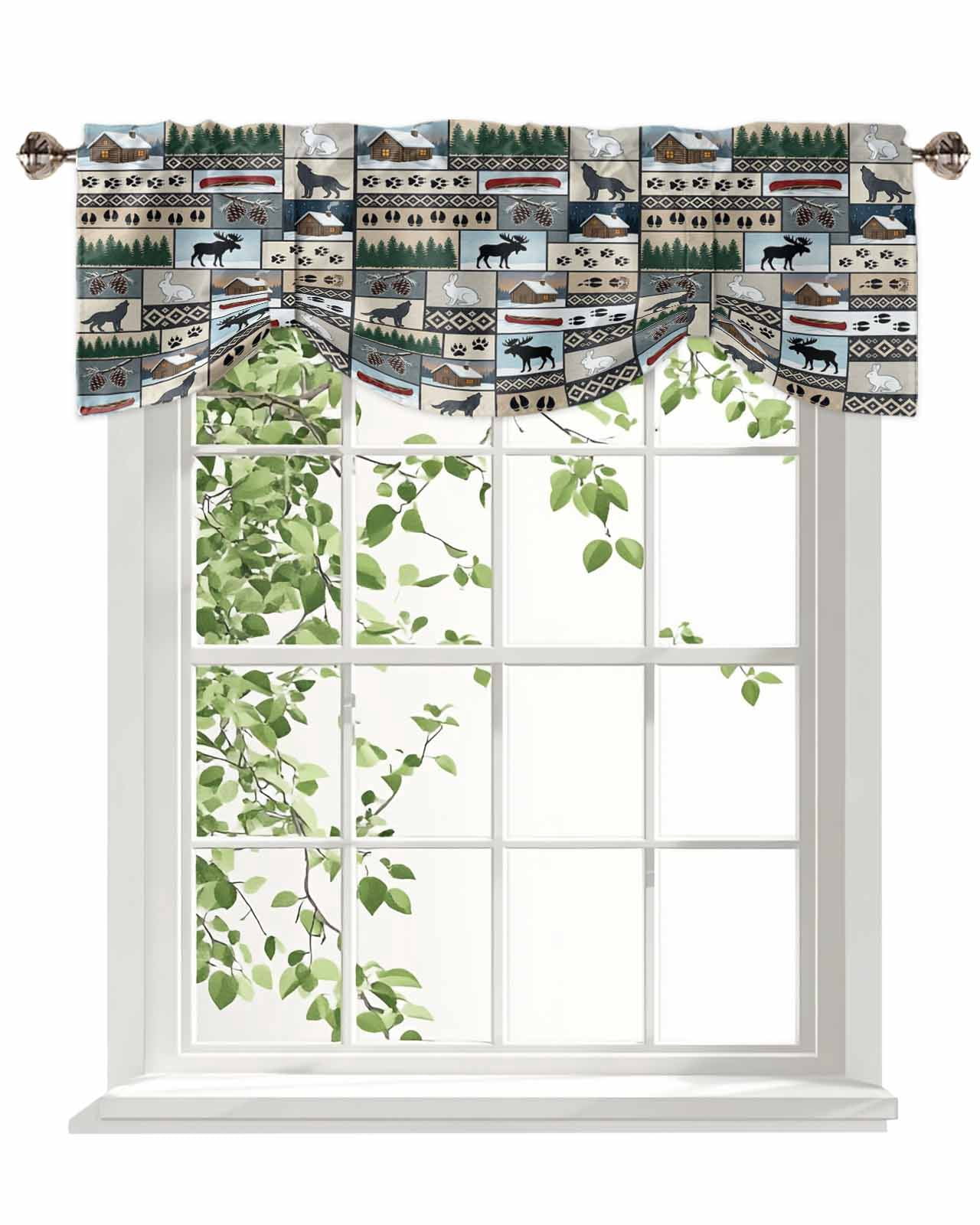 Animal Patchwork Tie Up Valances Curtain, Country Forest Farmhouse ...