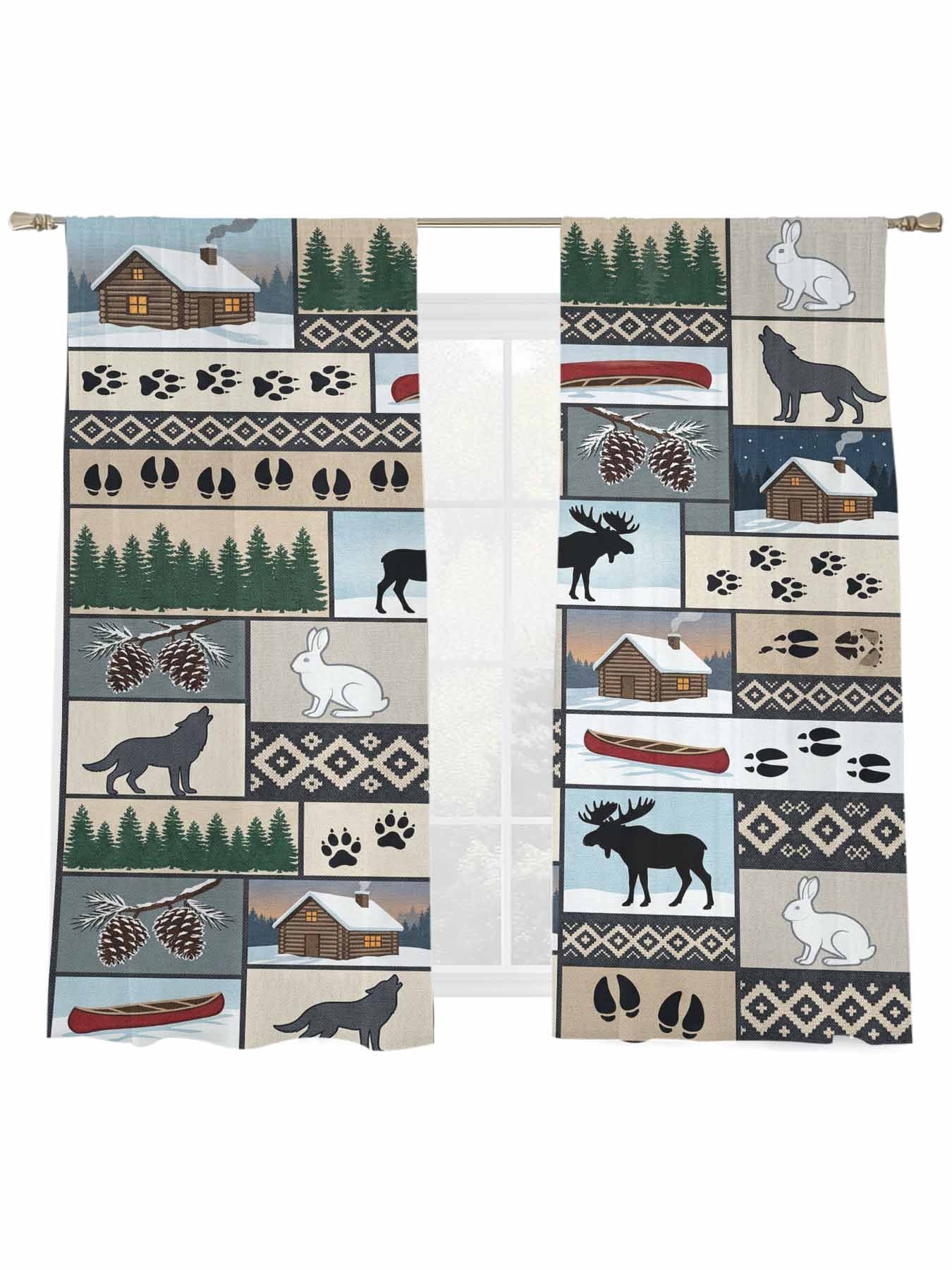Animal Patchwork Window Sheer Curtain Country Forest Farmhouse Rabbit ...