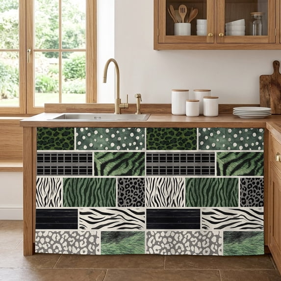 Animal Pattern Print Cabinet Curtains 28" W x 51" L, Art Rustic Green ...