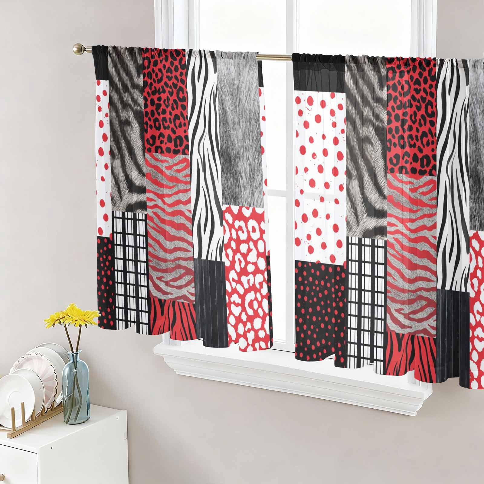 Animal Pattern Print Sheer Curtains for Living Bedroom, Art Rustic Red ...