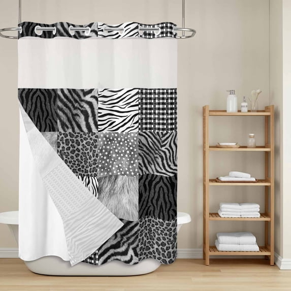 Animal Pattern Print Shower Curtain with Snap in Liner, Art Rustic Gray ...